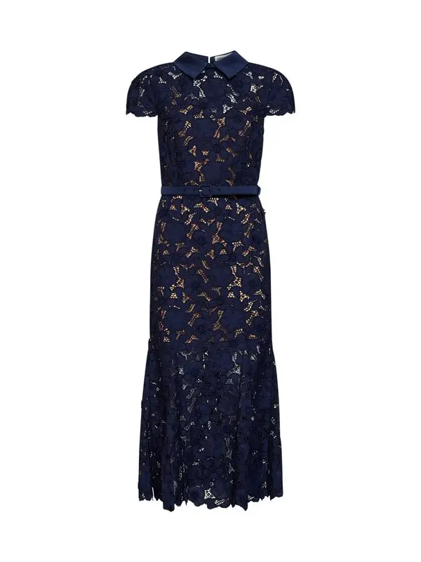 SELF-PORTRAIT Guipure Lace Belted Midi Dress - Multicolor
