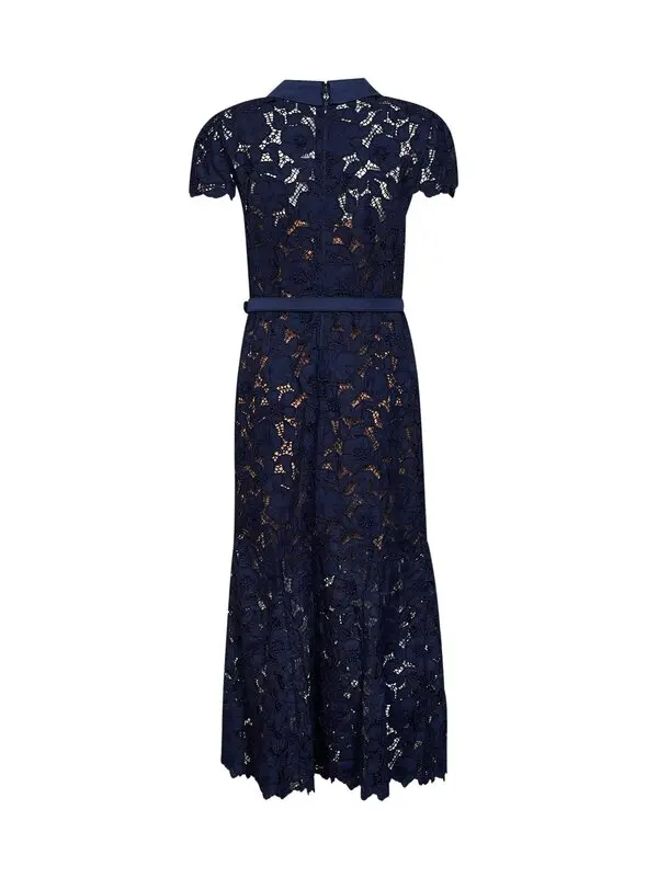 SELF-PORTRAIT Guipure Lace Belted Midi Dress - Multicolor