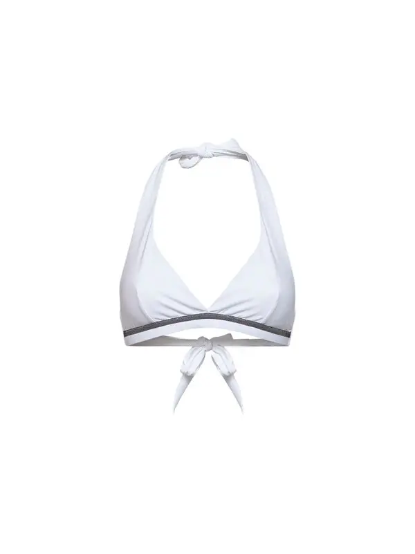 Brunello Cucinelli White Techno Jersey Bikini Top With Monili - Multicolor