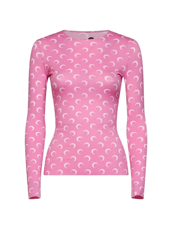MARINE SERRE Pink Moon Print Long Sleeve Top - Multicolor