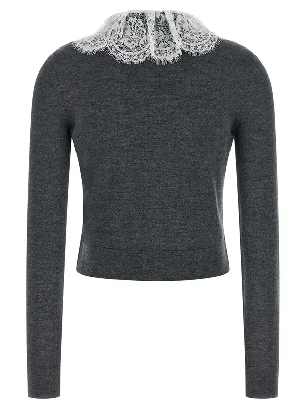SELF-PORTRAIT Grey Lace Collar Knit Cardigan