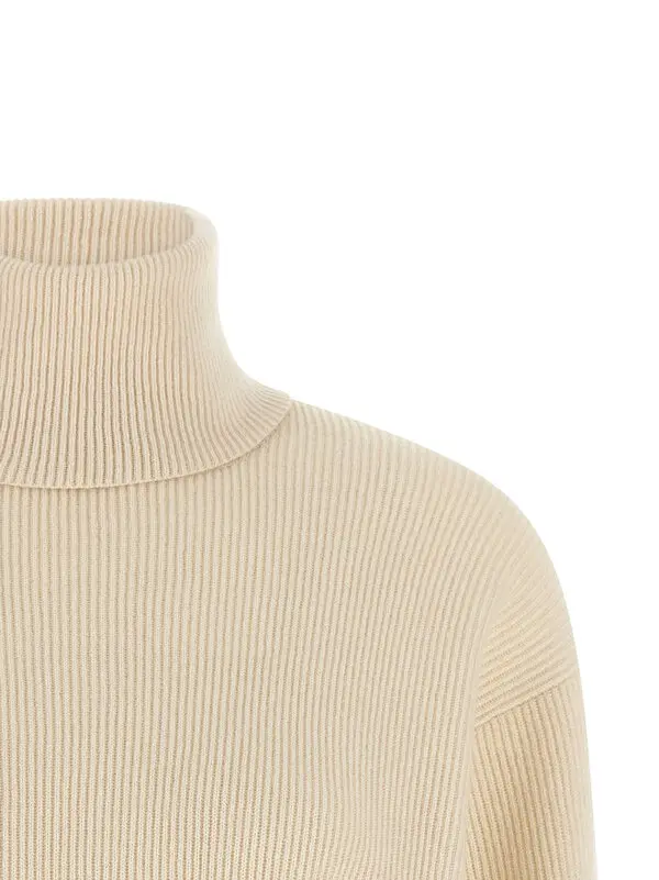 Brunello Cucinelli Ribbed Virgin Wool, Cashmere And Silk Sweater - White