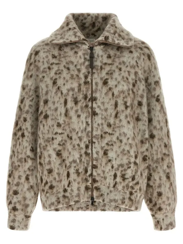 Brunello Cucinelli Mohair Blend Animal Print Cardigan