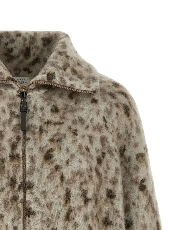 Brunello Cucinelli Mohair Blend Animal Print Cardigan