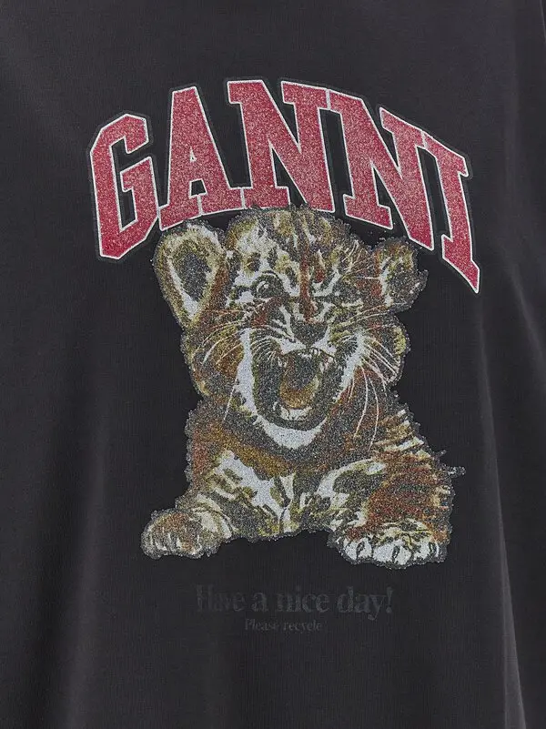 GANNI Tiger Graphic T-shirt - Black