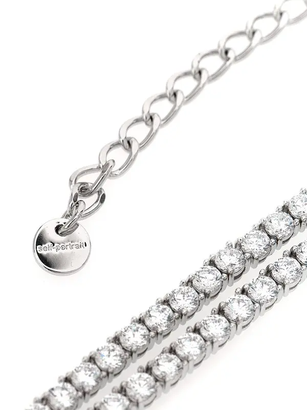 SELF-PORTRAIT Double Crystal Bow Choker Necklace - Silver