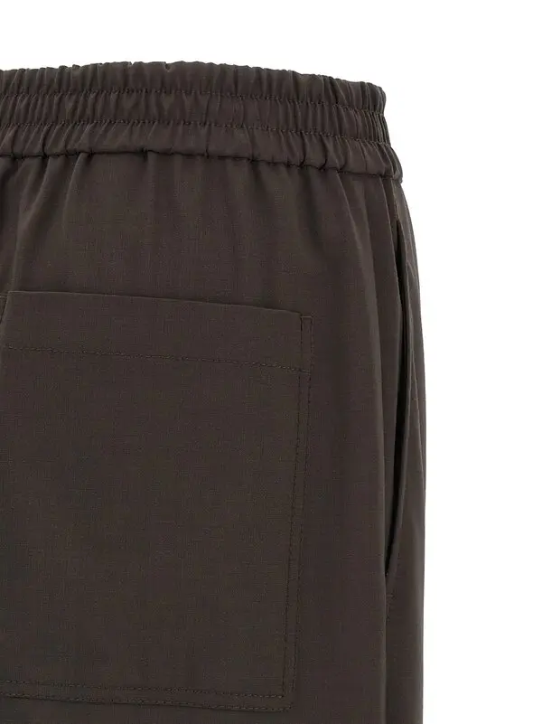 Brunello Cucinelli Wide Leg Trousers In Cool Wool - Brown