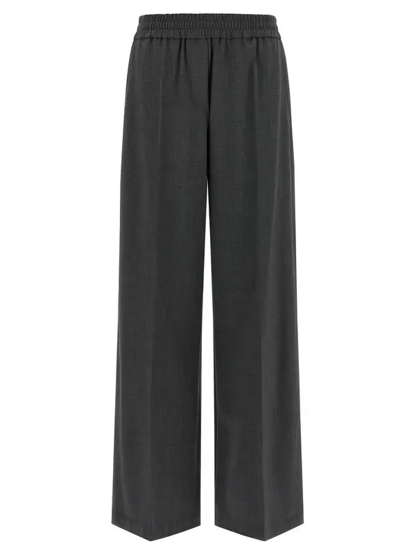 Brunello Cucinelli Cool Mélange Wool Flared Wide Leg Trousers - Gray