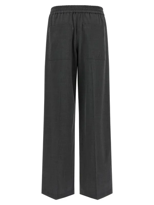Brunello Cucinelli Cool Mélange Wool Flared Wide Leg Trousers - Gray