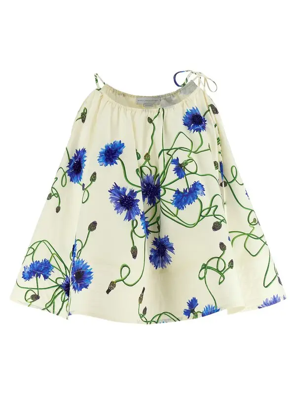 Stella McCartney Fiordaliso Print Cotton Top With Beaded Embroidery - Blue