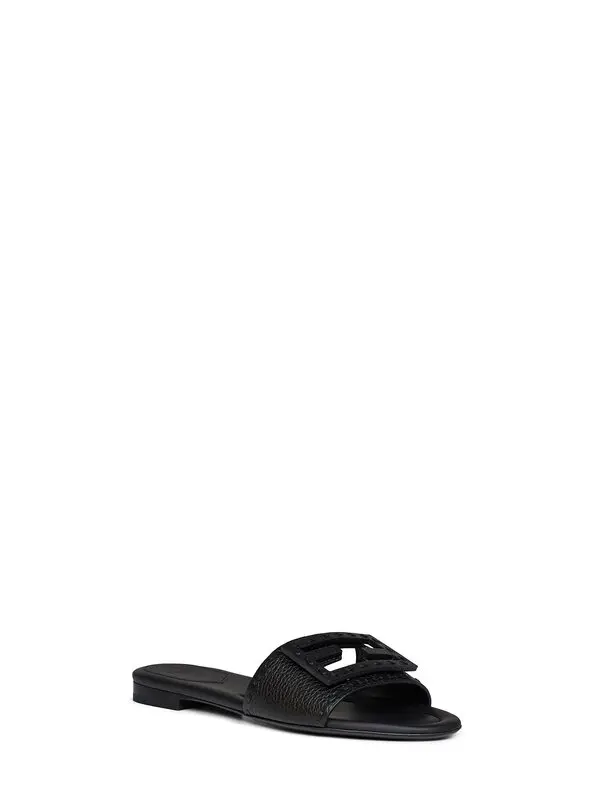 Fendi Black Leather Baguette Slides - Multicolor
