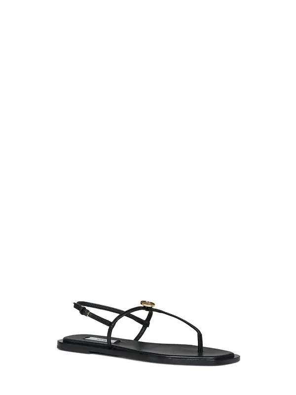 TOTÊME Black Nappa Leather T-strap Sandals With Hammered Button Detail - Multicolor