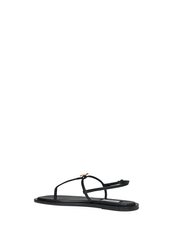 TOTÊME Black Nappa Leather T-strap Sandals With Hammered Button Detail - Multicolor