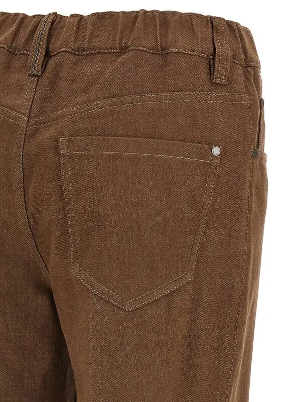 Brunello Cucinelli Contemporary Pull-on Wide Leg Jeans - Brown