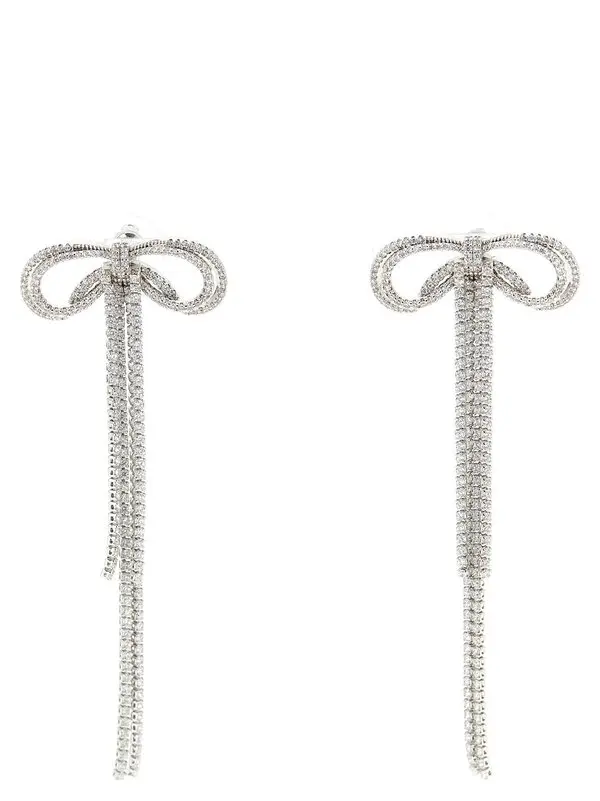 SELF-PORTRAIT Double Crystal Bow Drop Earrings - Silver
