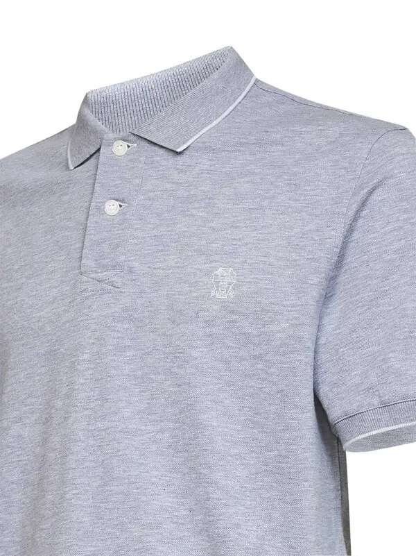 Brunello Cucinelli Grey Cotton Piquet Logo Polo Shirt - Multicolor