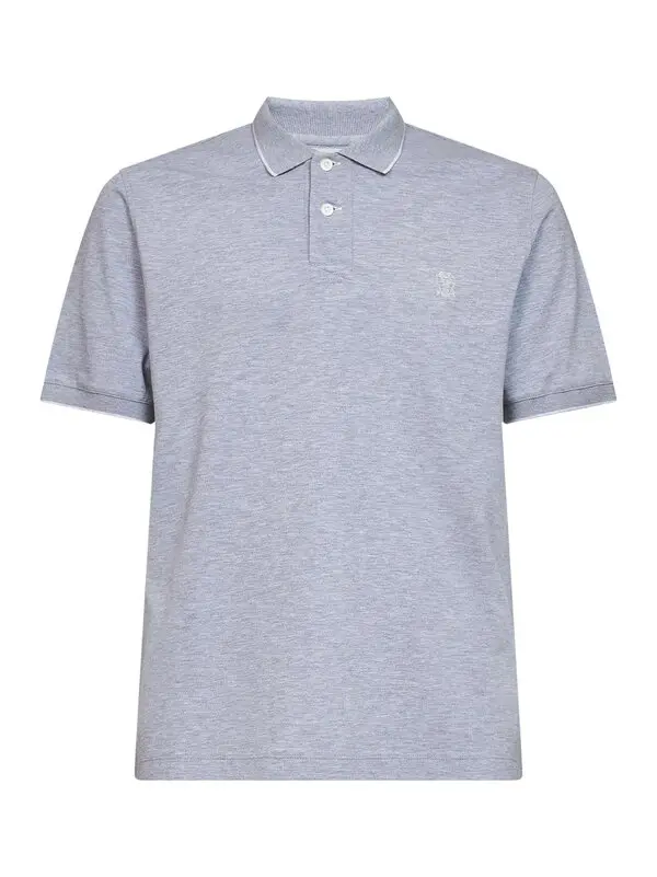 Brunello Cucinelli Grey Cotton Piquet Logo Polo Shirt