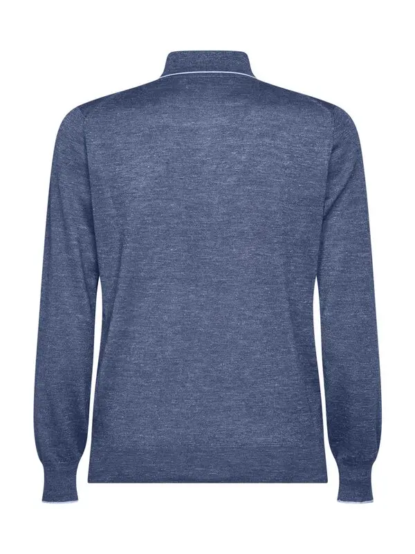 Brunello Cucinelli Blue Cashmere And Silk And Hemp Knit Polo Shirt