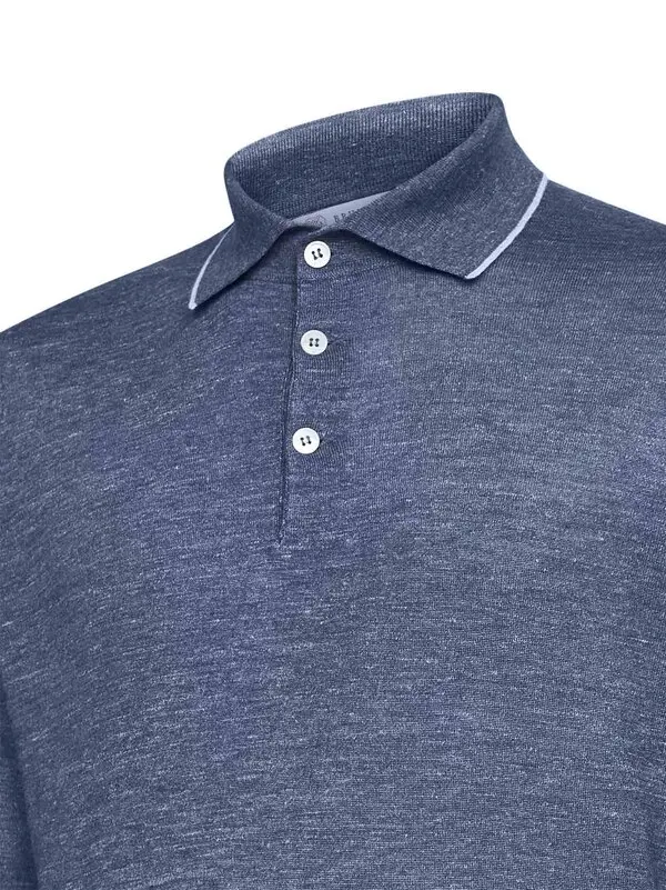 Brunello Cucinelli Blue Cashmere And Silk And Hemp Knit Polo Shirt
