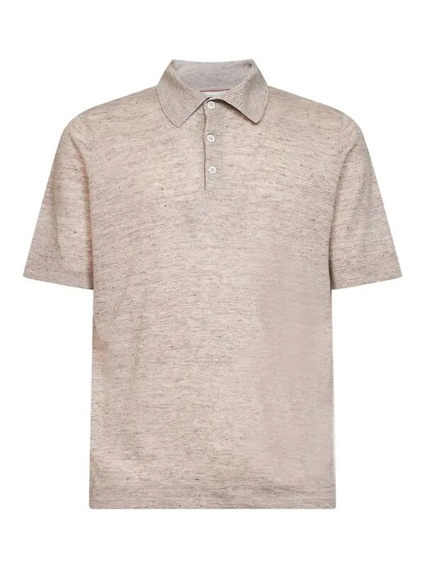 Brunello Cucinelli Sand Linen And Cotton Knit Polo Shirt