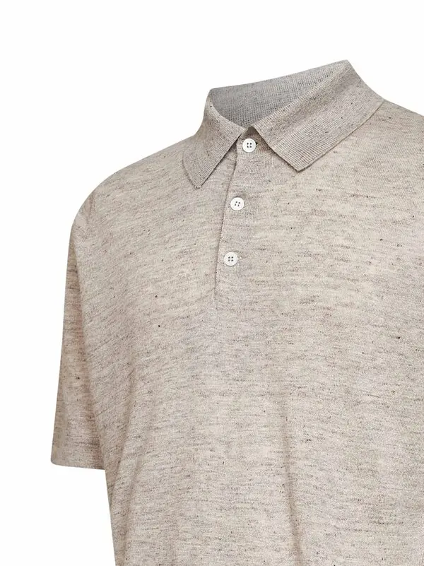 Brunello Cucinelli Sand Linen And Cotton Knit Polo Shirt