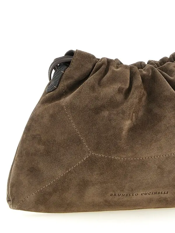 Brunello Cucinelli Suede Pouch With Monile Details - Brown