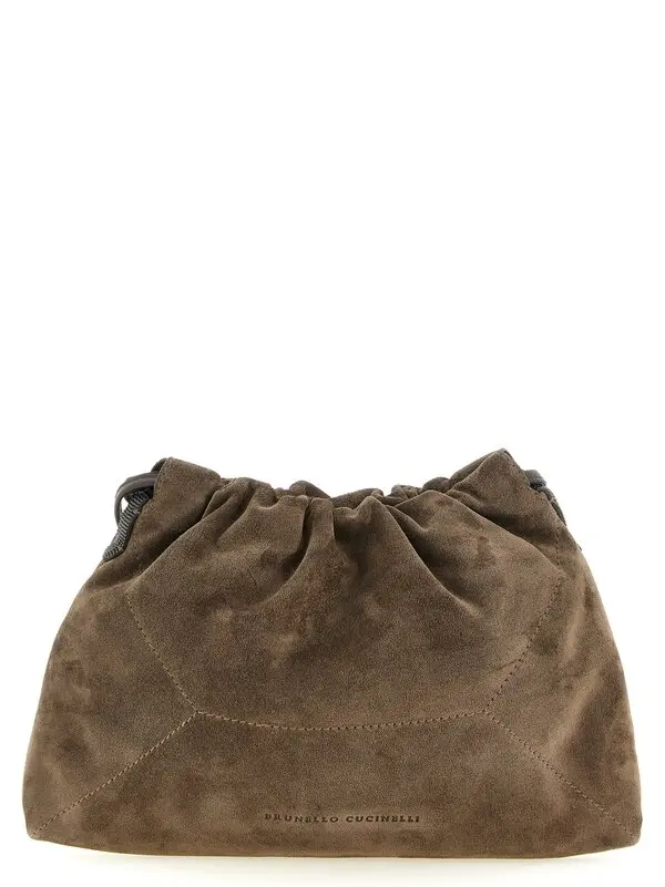 Brunello Cucinelli Suede Pouch With Monile Details - Brown