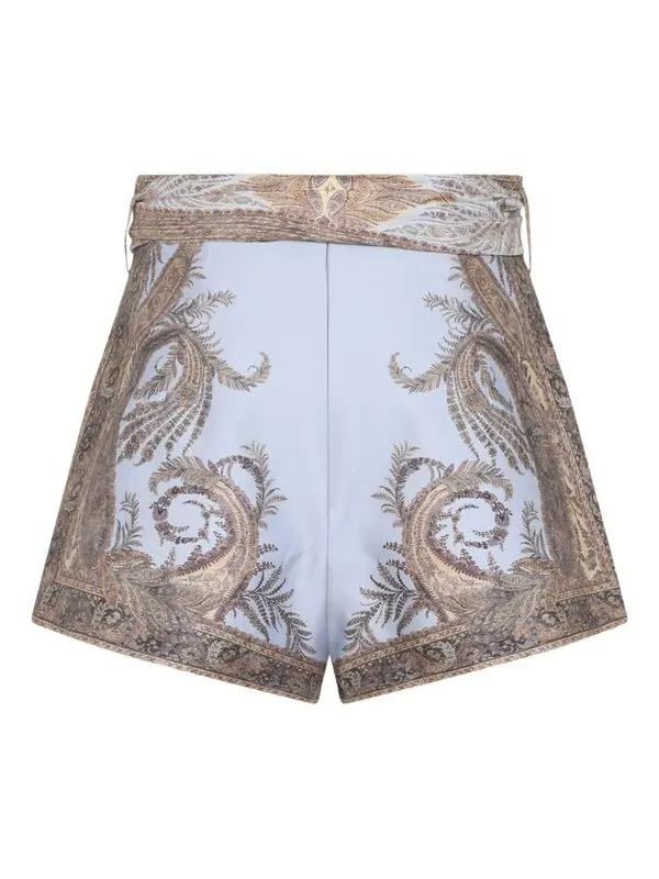 Zimmermann Silk And Cotton Printed Shorts With Belt