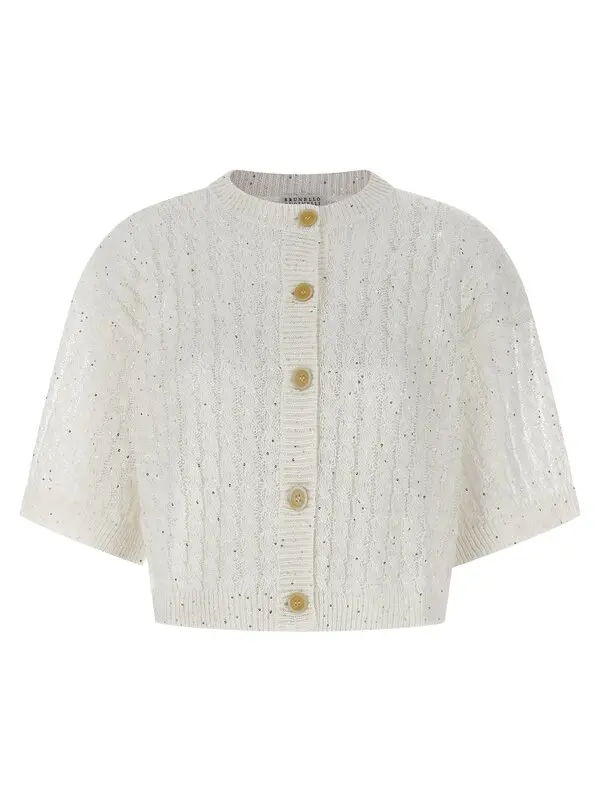 Brunello Cucinelli Dazzling Cable" Cardigan - White