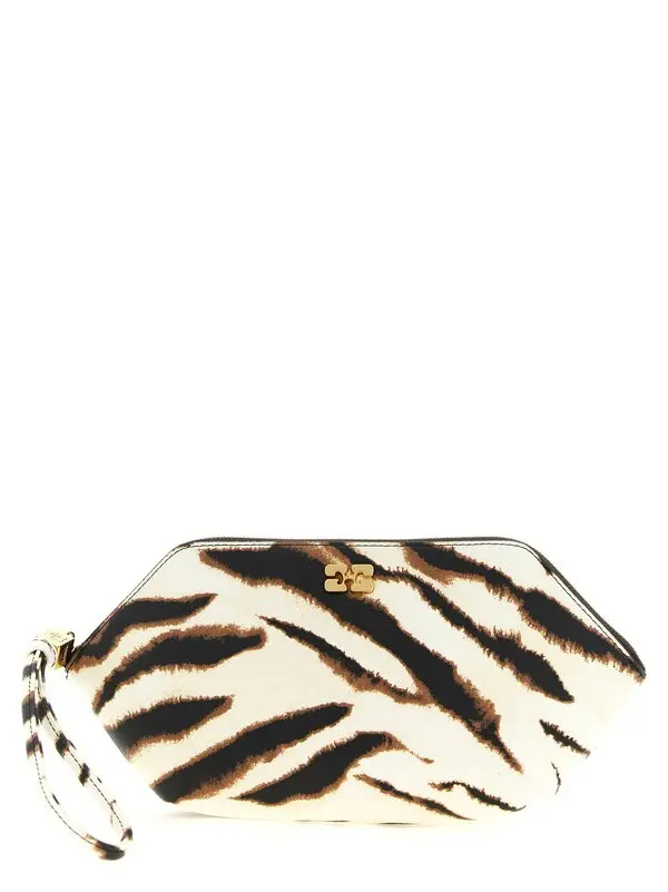 GANNI Leather-effect Zebra Print Clutch With Engraved Logo - Multicolor