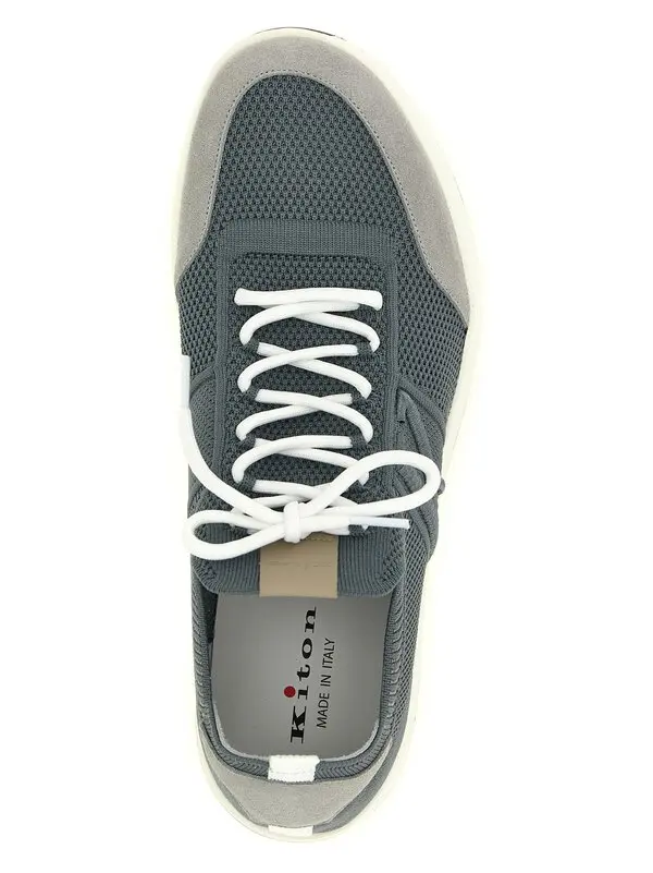 Kiton Technical Cotton And Suede Lace-up Sneakers - Gray