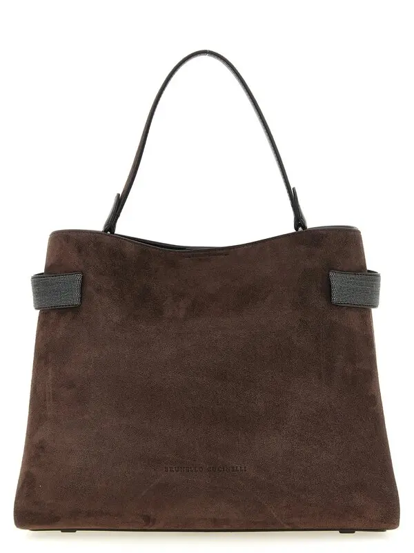 Brunello Cucinelli Large Essence Suede Handbag - Brown