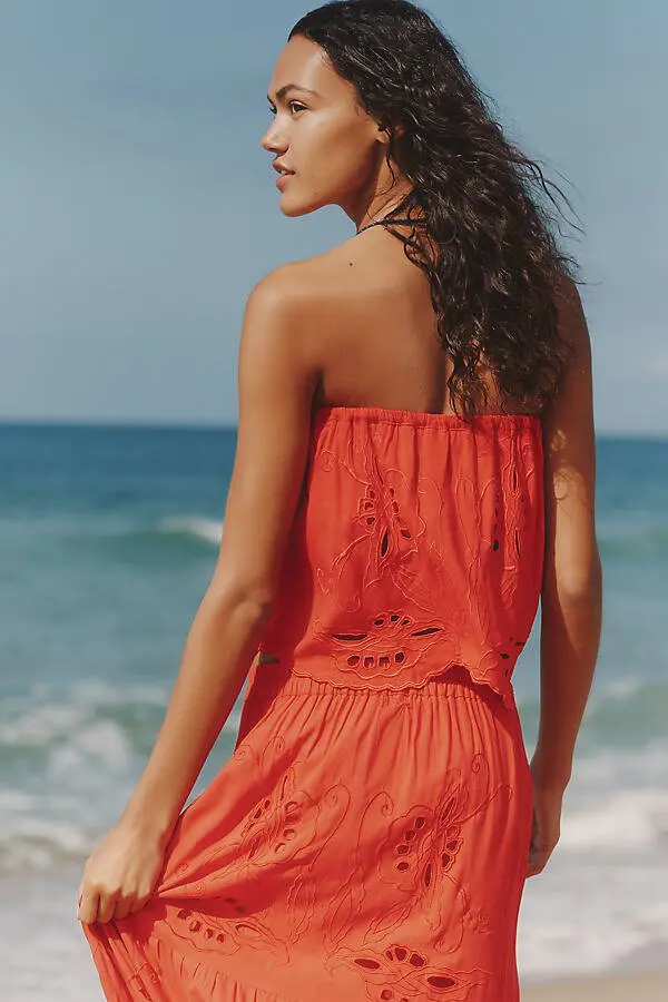 Tiare Hawaii Heliconia Eyelet Top - Ruby Red