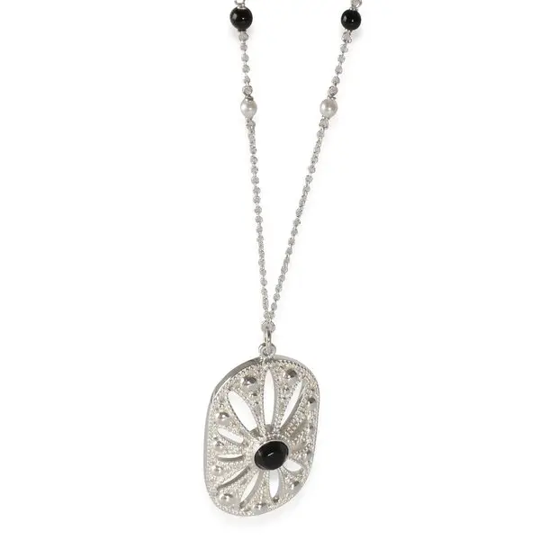 Tiffany & Co. Sterling Silver Onyx And Pearl Pendant Necklace - Sterling_silver