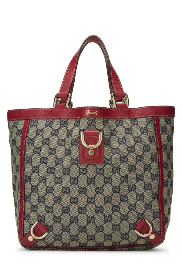 Gucci Original Gg Canvas Tote With Grained Leather Trimming And D-ring Hardware - Red