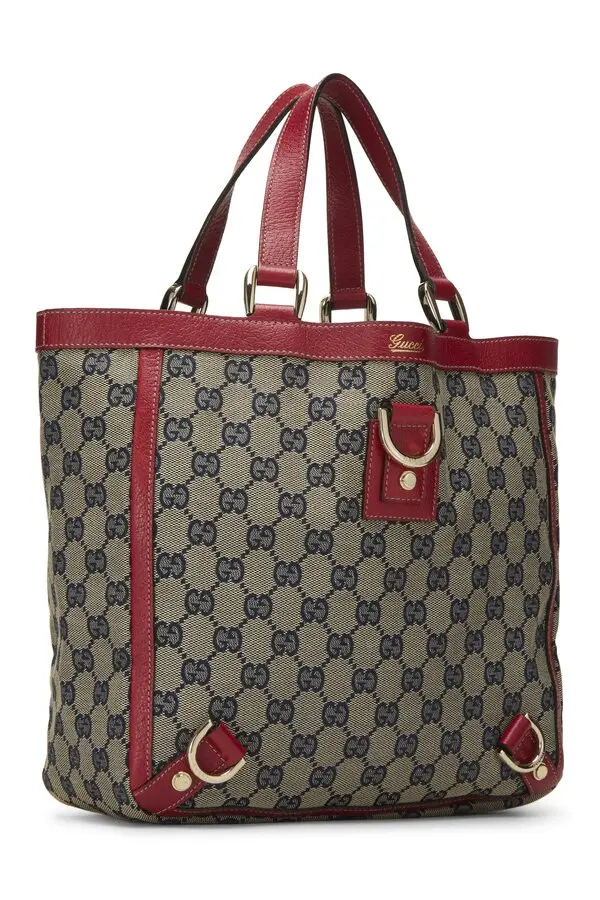 Gucci Original Gg Canvas Tote With Grained Leather Trimming And D-ring Hardware - Red