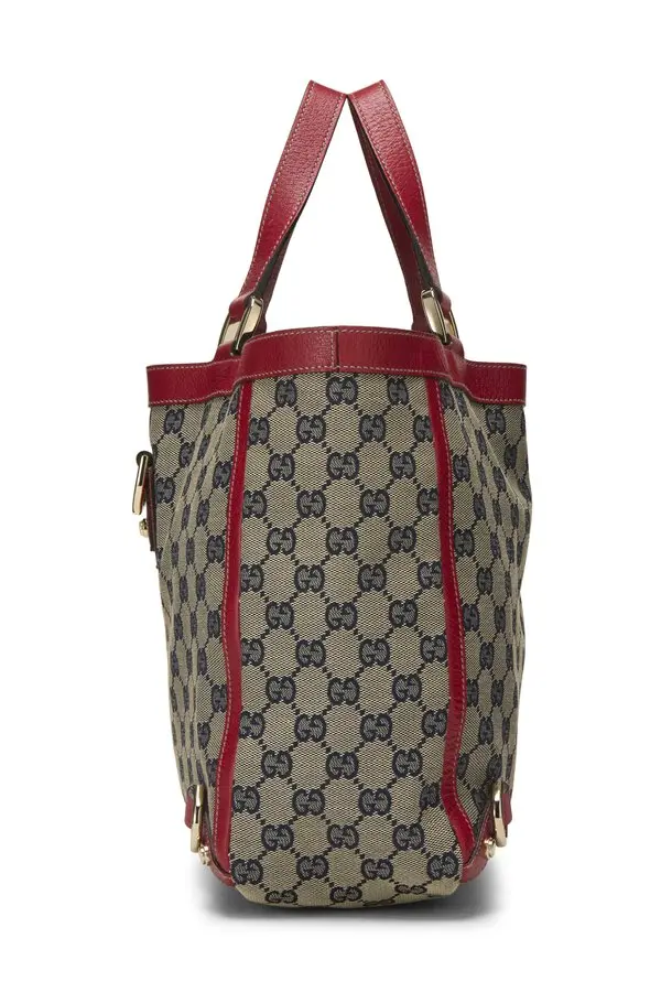 Gucci Original Gg Canvas Tote With Grained Leather Trimming And D-ring Hardware - Red