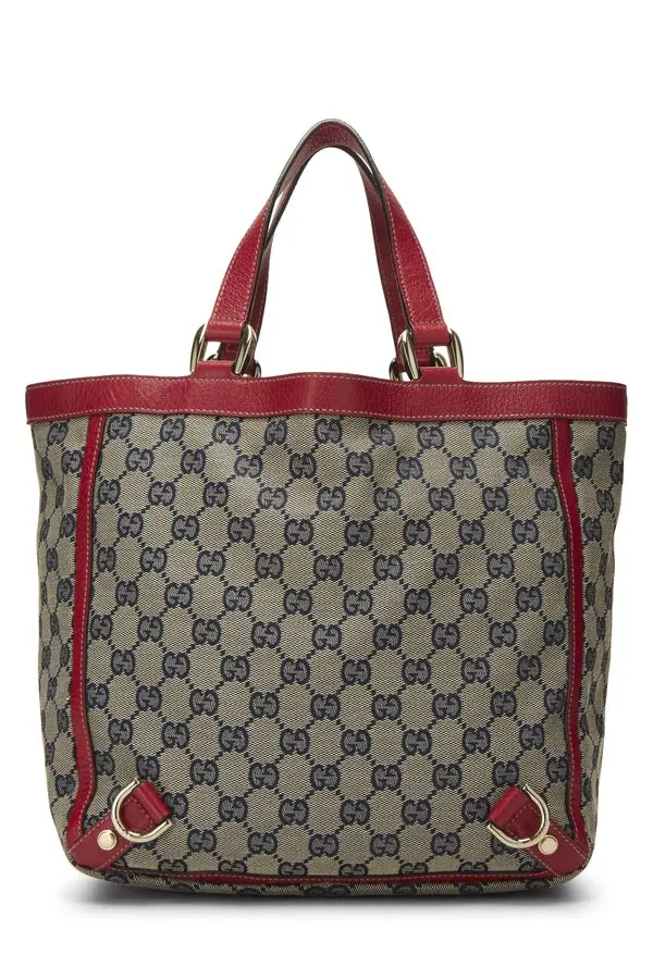 Gucci Original Gg Canvas Tote With Grained Leather Trimming And D-ring Hardware - Red