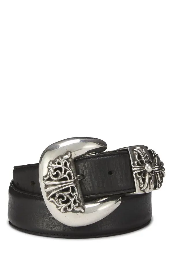 Chrome Hearts Sterling Silver And Leather Belt - Black