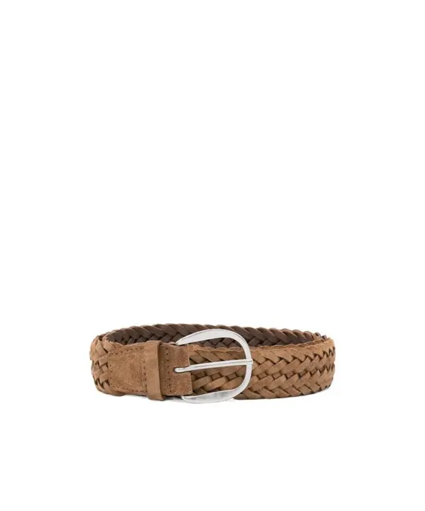 ORTIGNI Suede Braided Belt - Brown