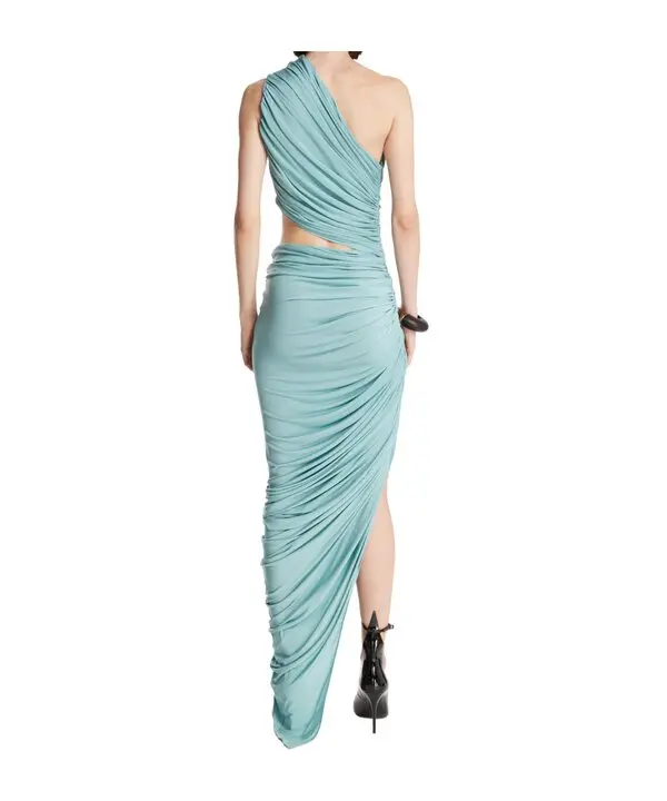 Alaïa Asymmetrical Cut-out One-shoulder Draped Midi Dress