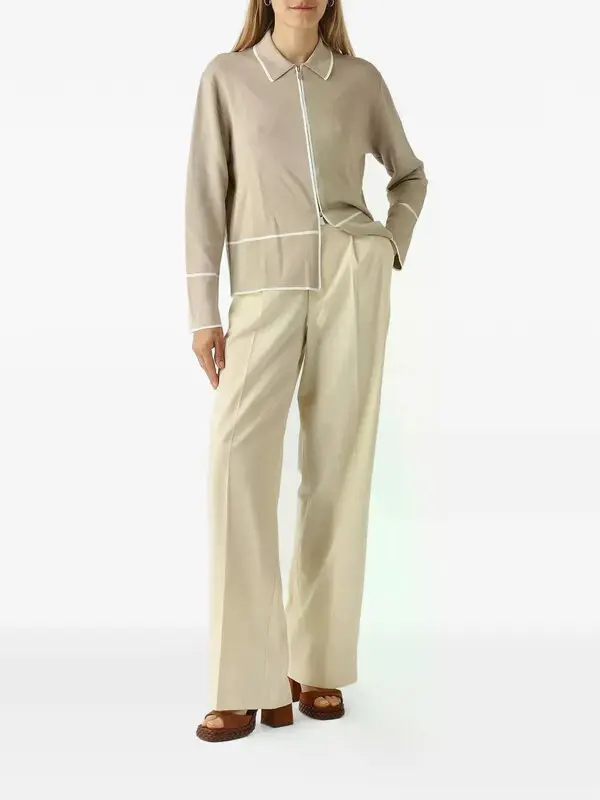 PT TORINO Cream White Pleated Wide-leg Trousers