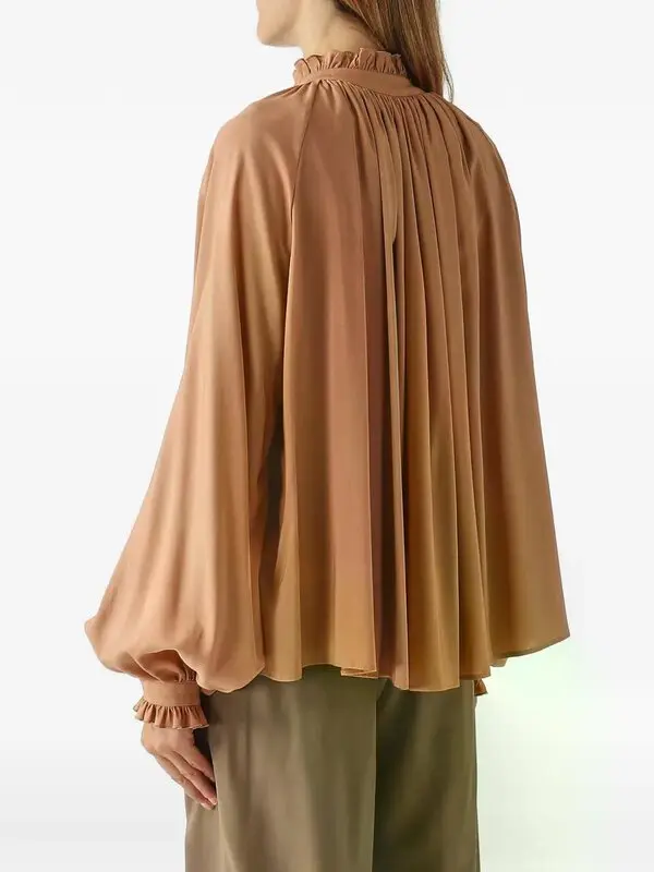 PT TORINO Pleated Blouse With Ruffled Trim