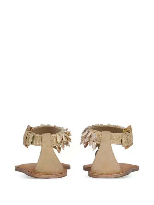 Balmain Suede And Bead Embellished Flat Sandals