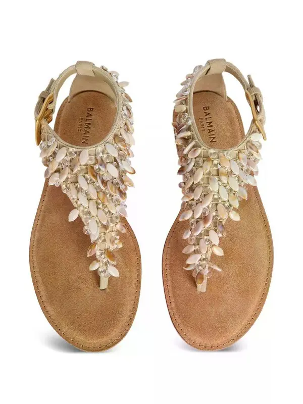 Balmain Suede And Bead Embellished Flat Sandals