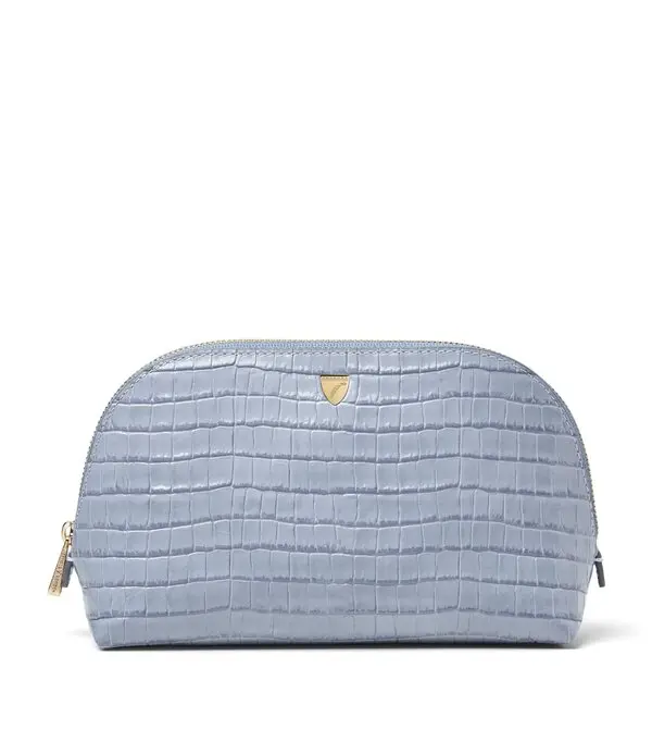 ASPINAL OF LONDON Small Leather Croc-embossed Cosmetic Case - Blue