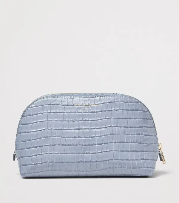 ASPINAL OF LONDON Small Leather Croc-embossed Cosmetic Case - Blue
