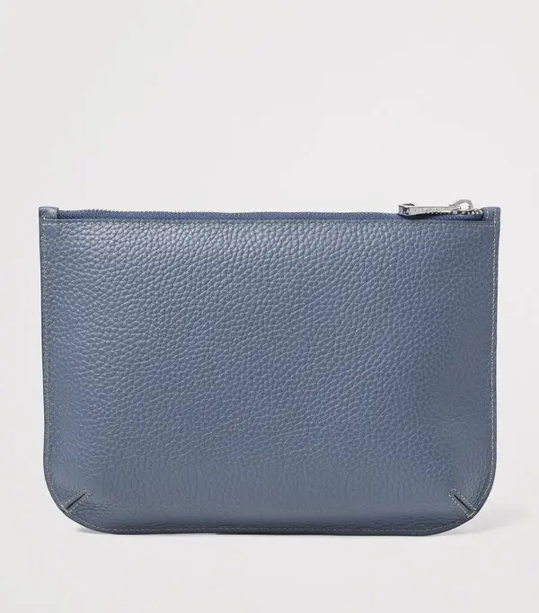 ASPINAL OF LONDON Large Grained Leather Ella Pouch - Blue