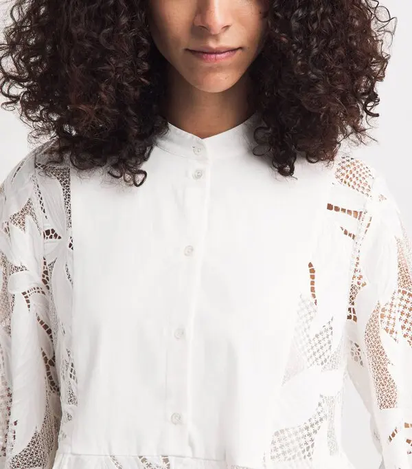 Erdem Crochet Cutwork Midi Shirt Dress - Ivory
