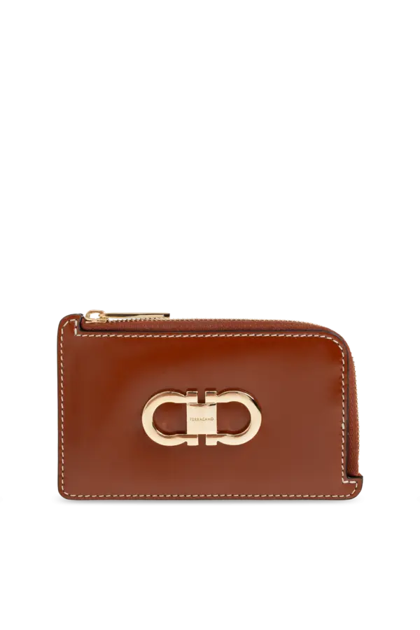 FERRAGAMO Leather Card Holder - Brown